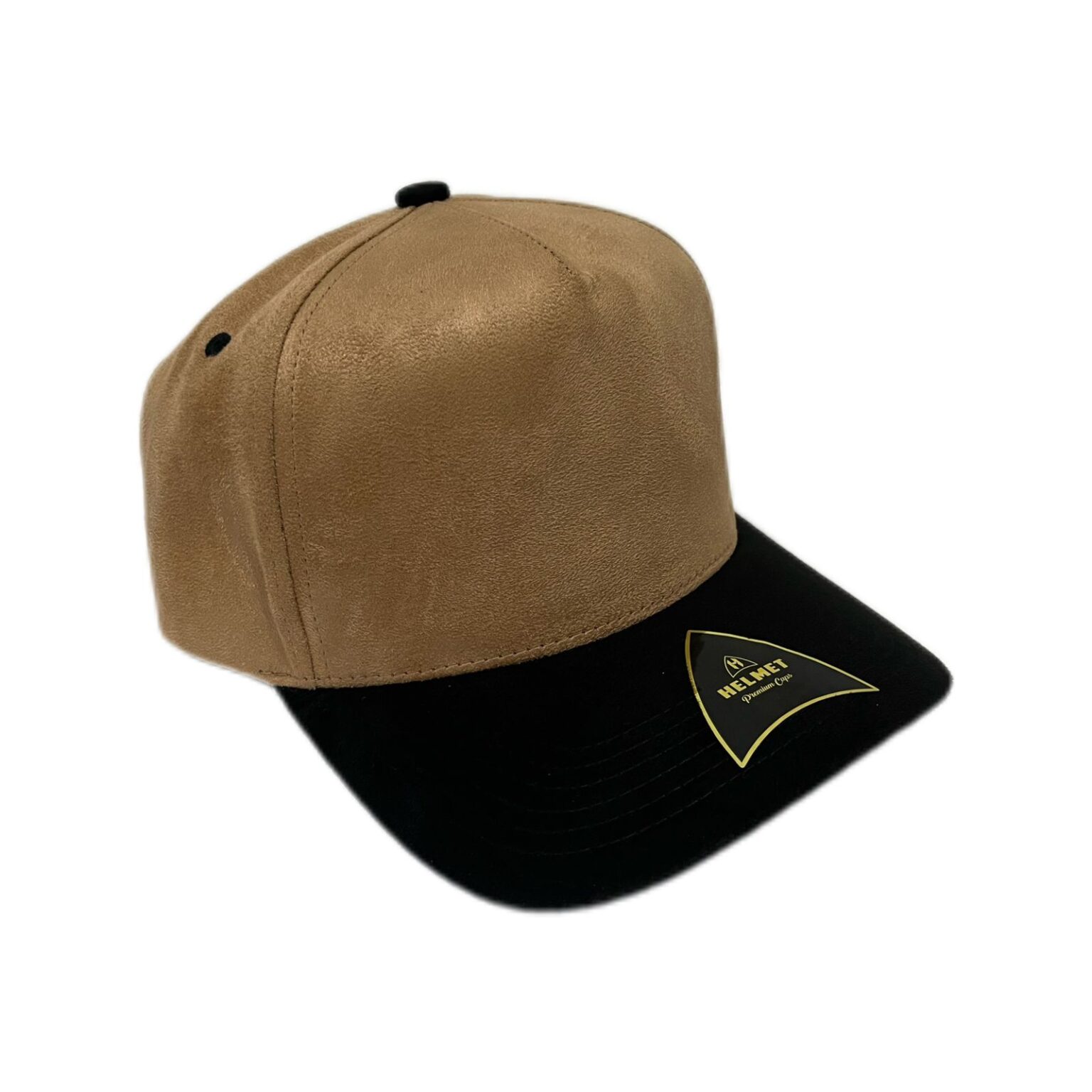 Helmet Gamuza 5 Panel Suede Curva Beige-Negro | Mayoreo Gorras